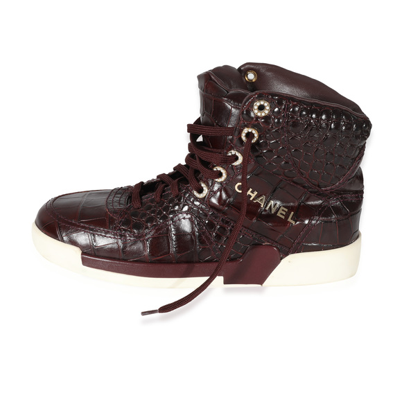 CHANEL | Shoes | Chanel 9a Burgundy Croc Embossed High Top Sneakers ...
